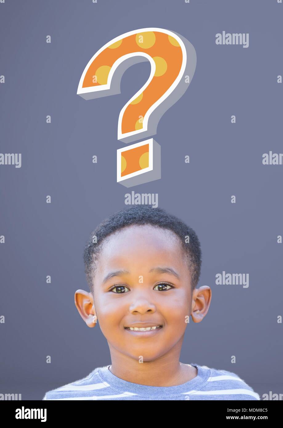 Kid Boy with funky cool question mark Stock Photo - Alamy