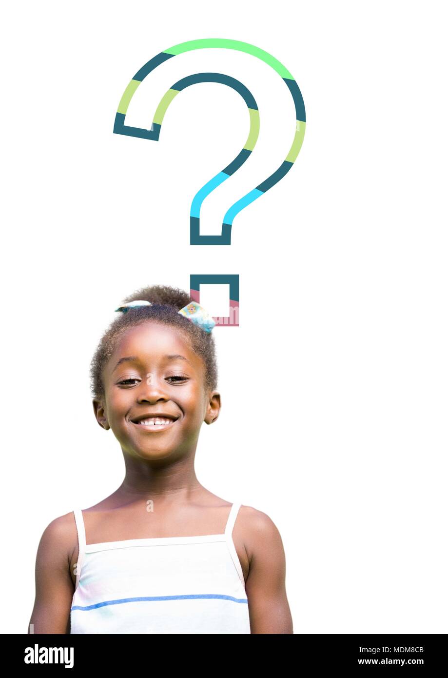 Kid Girl with colorful question mark Stock Photo - Alamy