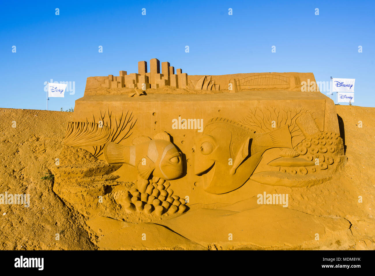 OSTEND, BELGIUM - september 22 2017- Sandcastles of Nemo on the beach ...