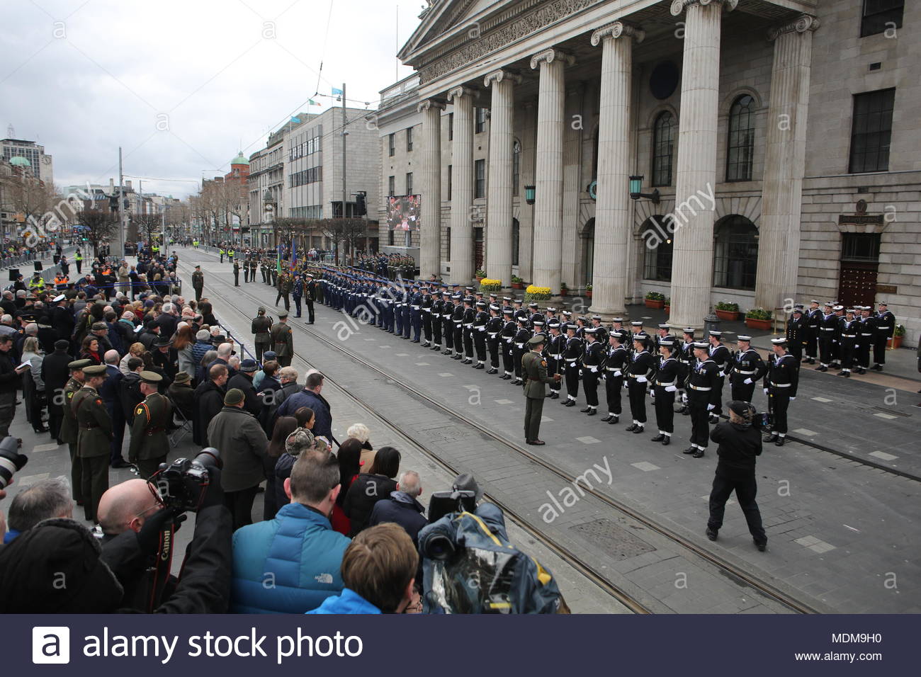 A military display outside the GPO in Dublinto mark the anniversary of ...