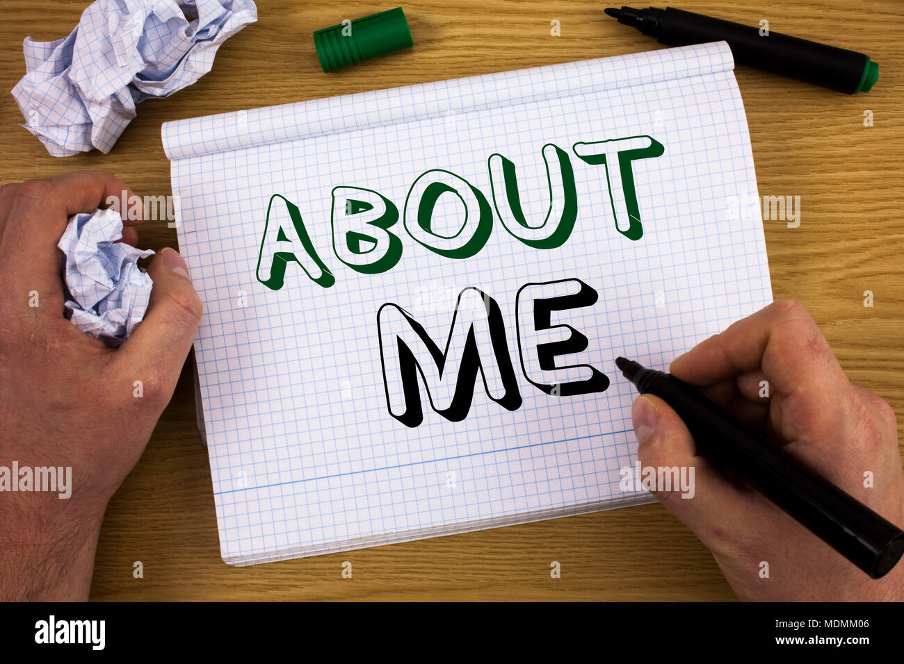 Handwriting text About Me. Concept meaning My Personal Characteristics ...
