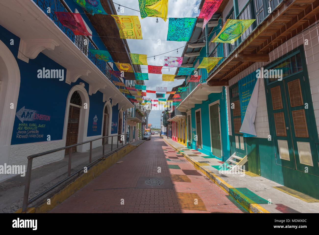 Panama City, Panama--April 19, 2018. A brightly decorated block in ...