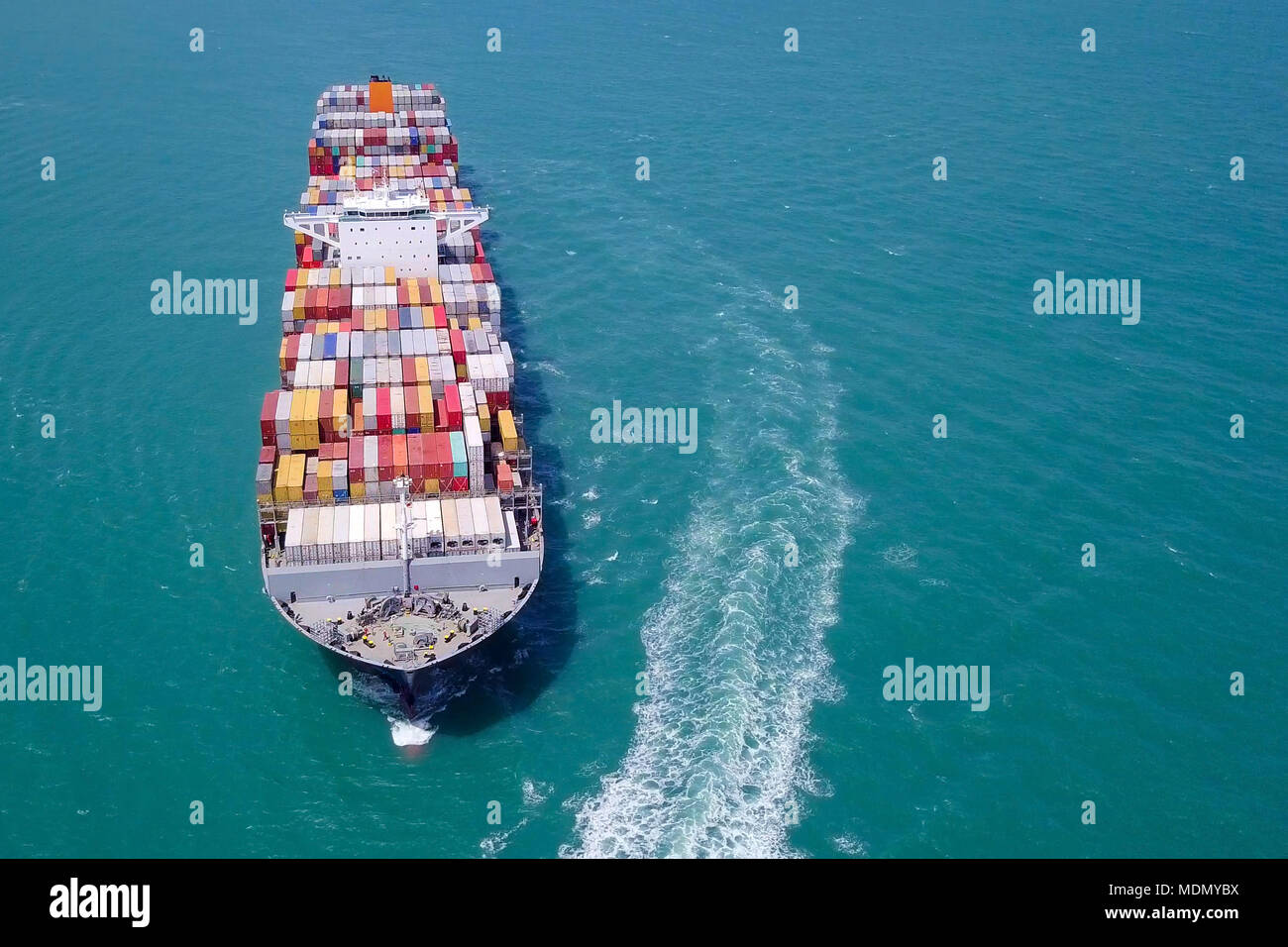 Large container ship at sea - Aerial image Stock Photo - Alamy