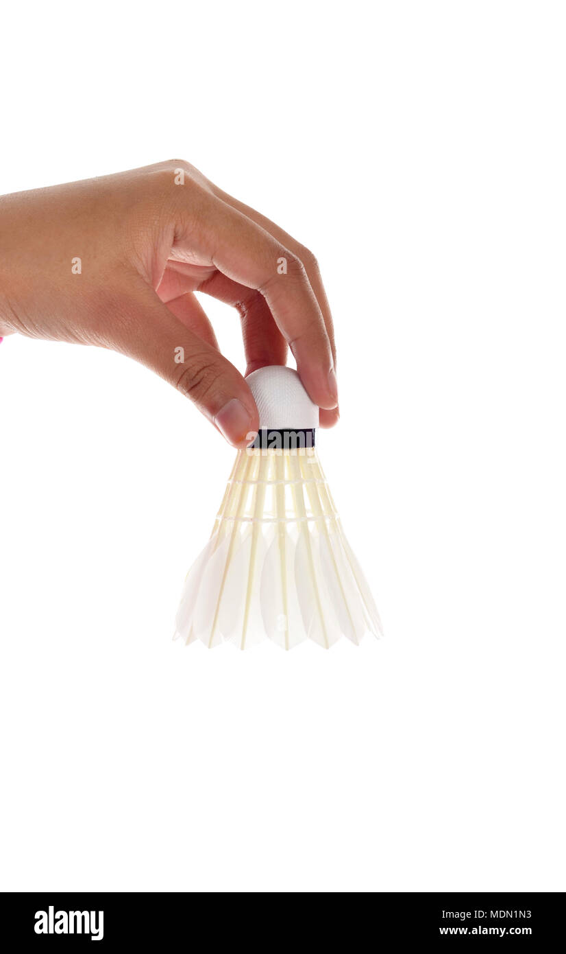 Hand holding Badminton shuttlecock isolated on white background Stock ...