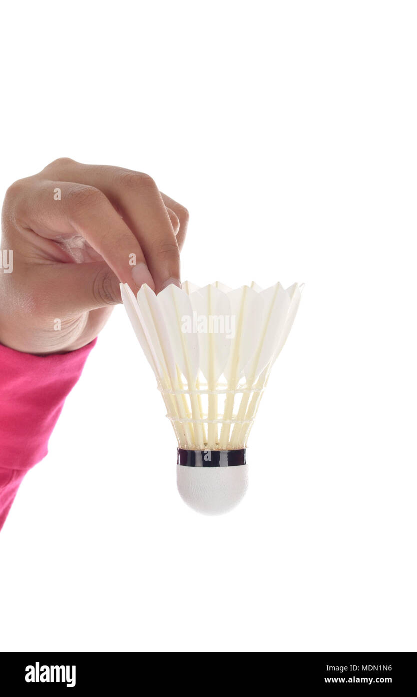 Hand holding Badminton shuttlecock isolated on white background Stock ...