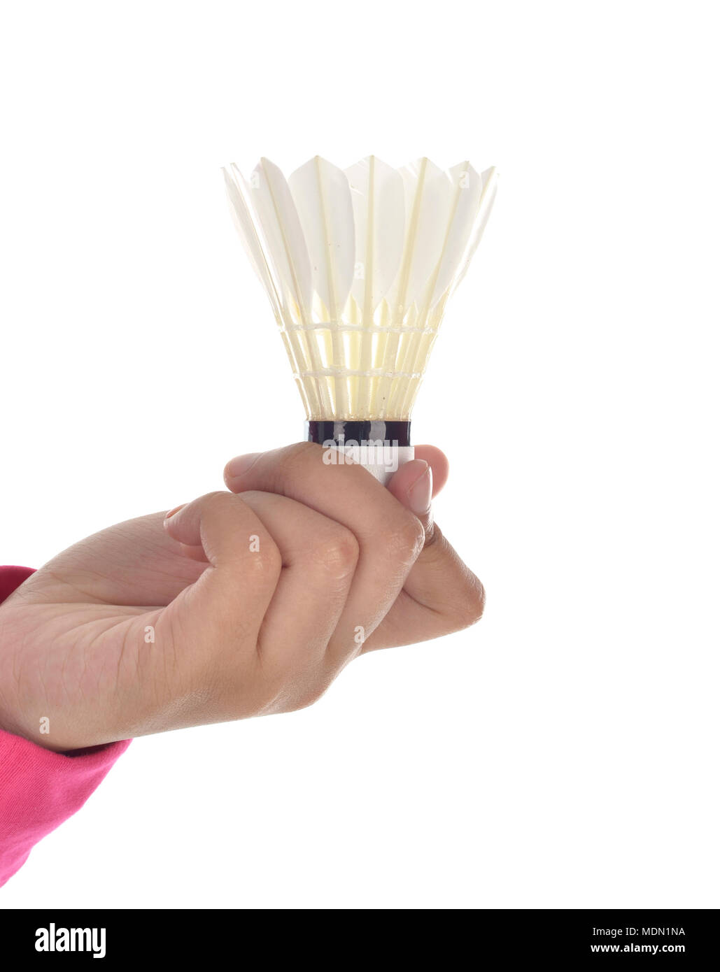 Hand holding Badminton shuttlecock isolated on white background Stock ...