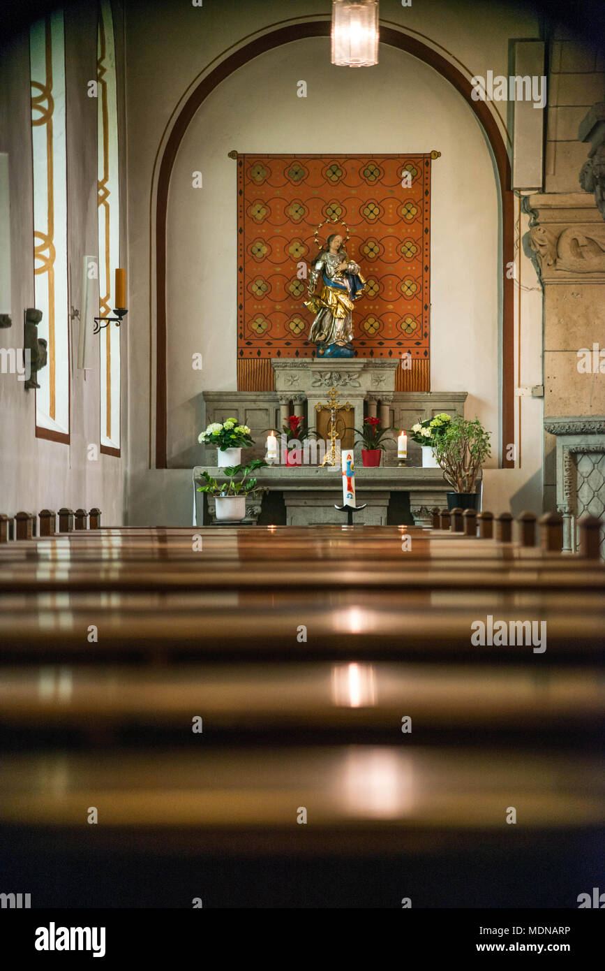 Rieden Germany 15.04.2018 - The interior of a simple church with empty ...