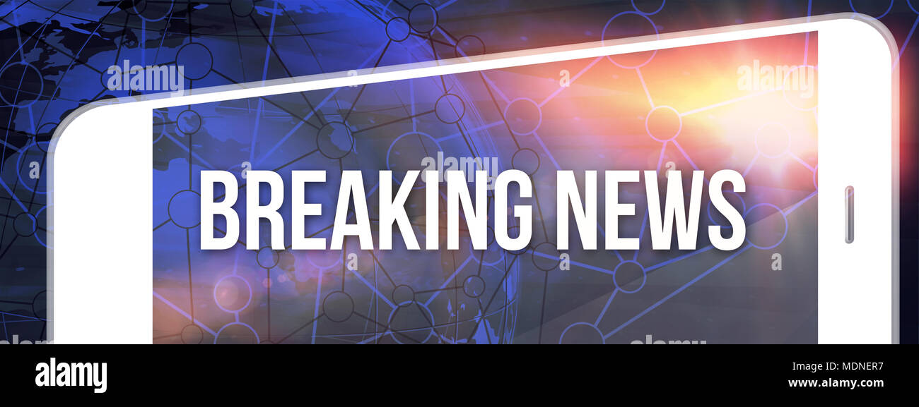 Breaking news text on smartphone screen. Illustration of futuristic ...