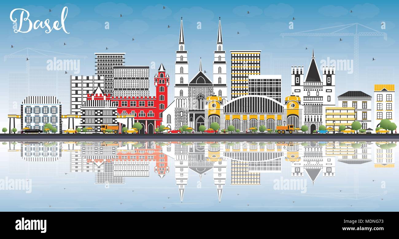 Basel Switzerland City Skyline with Color Buildings, Blue Sky and ...