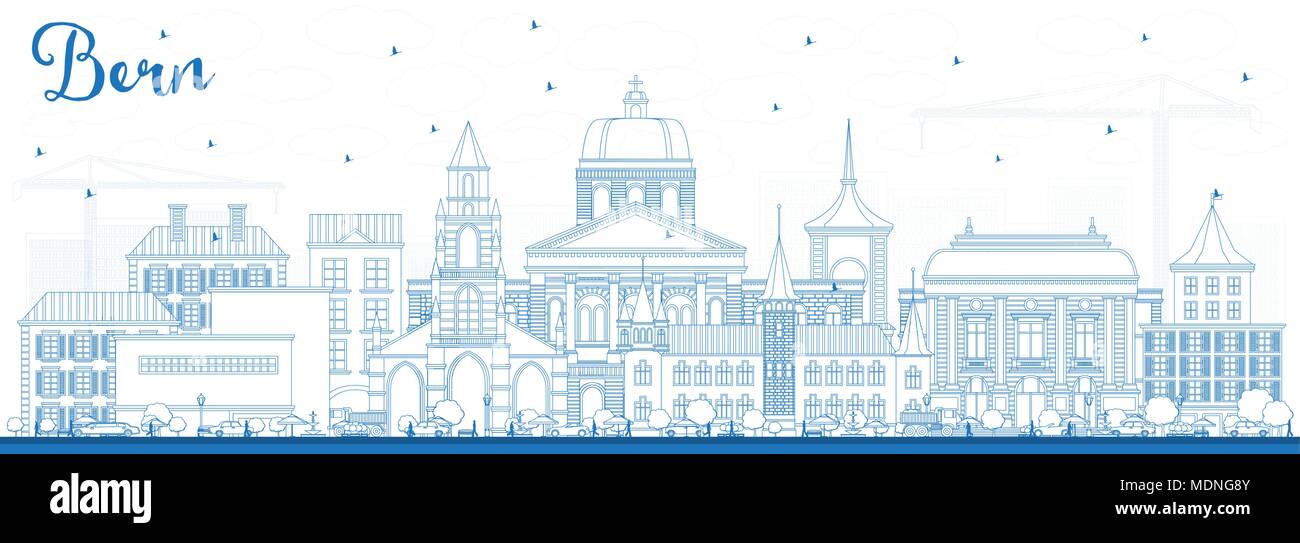Outline Bern Switzerland City Skyline with Blue Buildings. Vector ...
