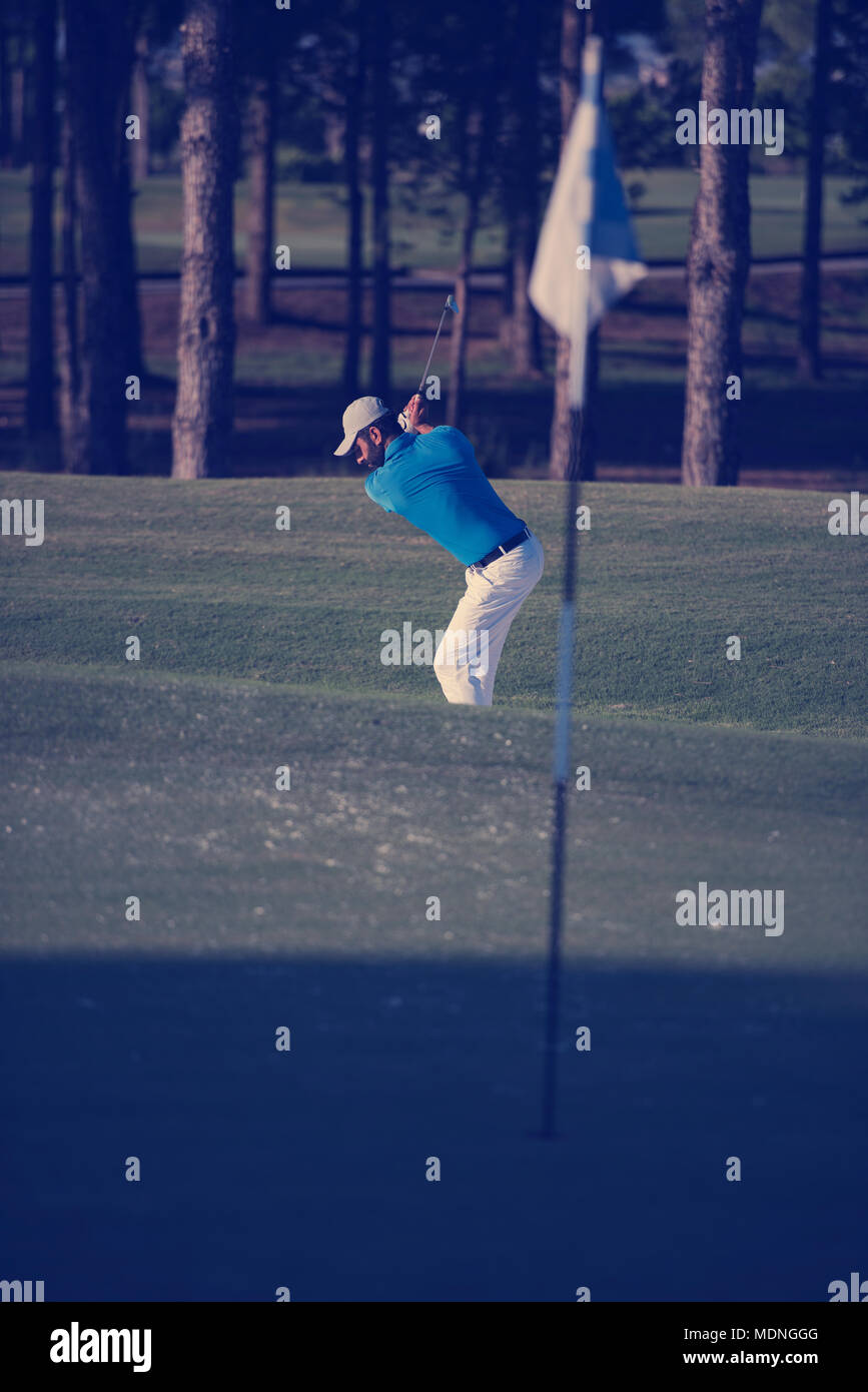 pro golf player shot ball from sand bunker at course Stock Photo - Alamy