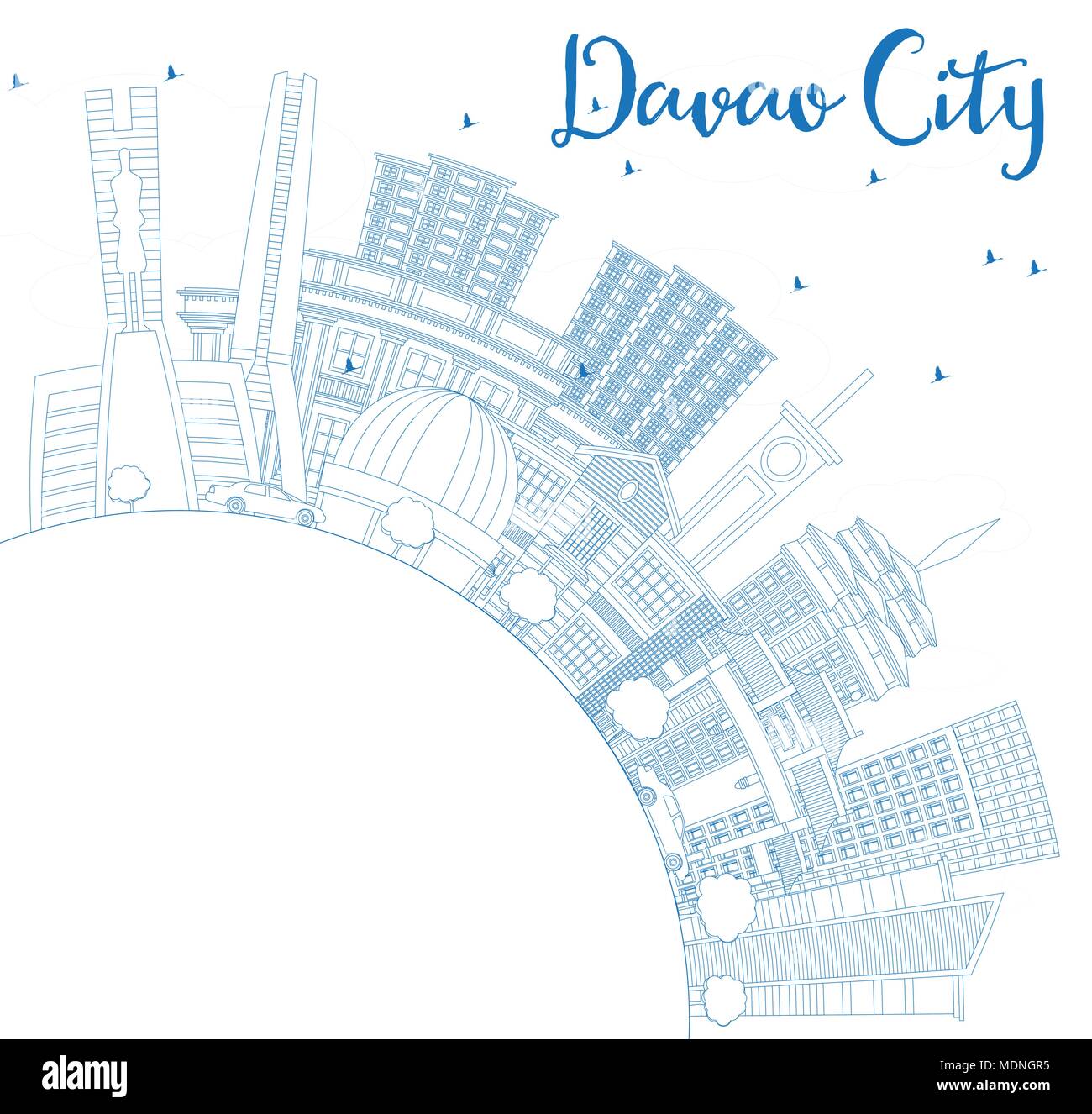 Outline Davao City Philippines Skyline with Blue Buildings and Copy ...