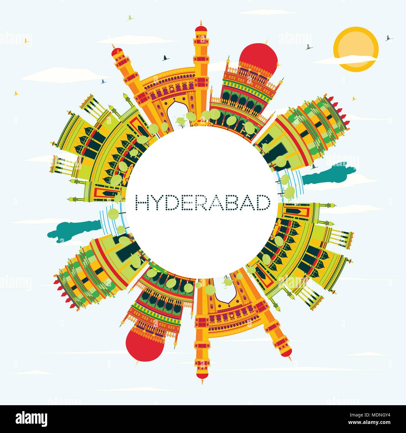 Hyderabad City Skyline with Color Buildings and Copy Space. Vector ...
