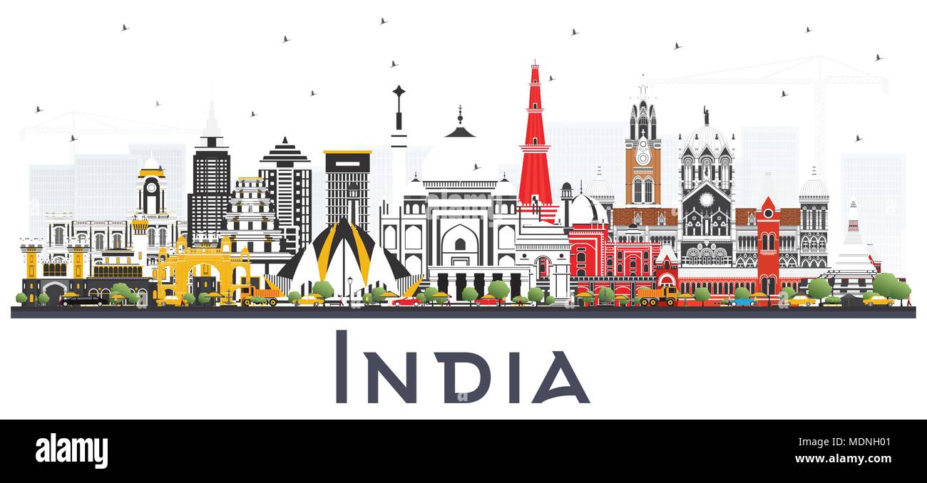 India City Skyline with Color Buildings Isolated on White. Delhi ...