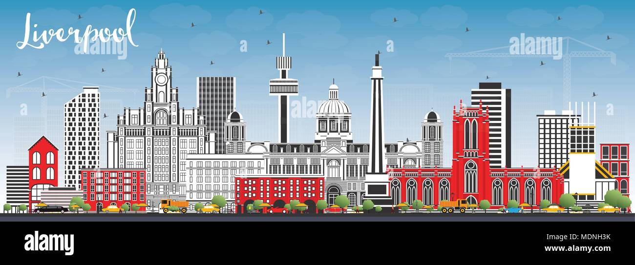Liverpool Skyline with Color Buildings and Blue Sky. Vector ...