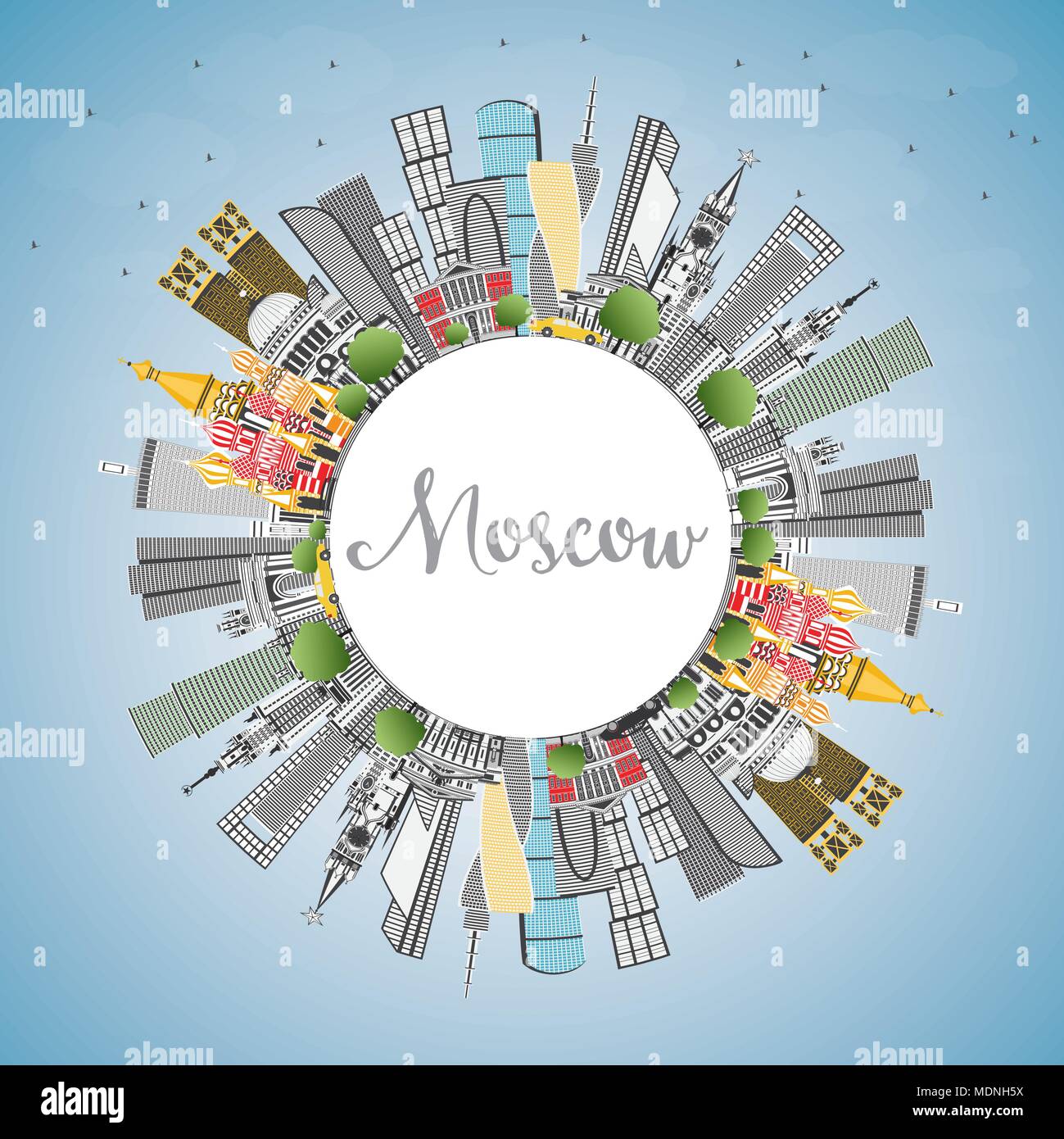 Moscow Russia Skyline with Gray Buildings, Blue Sky and Copy Space ...