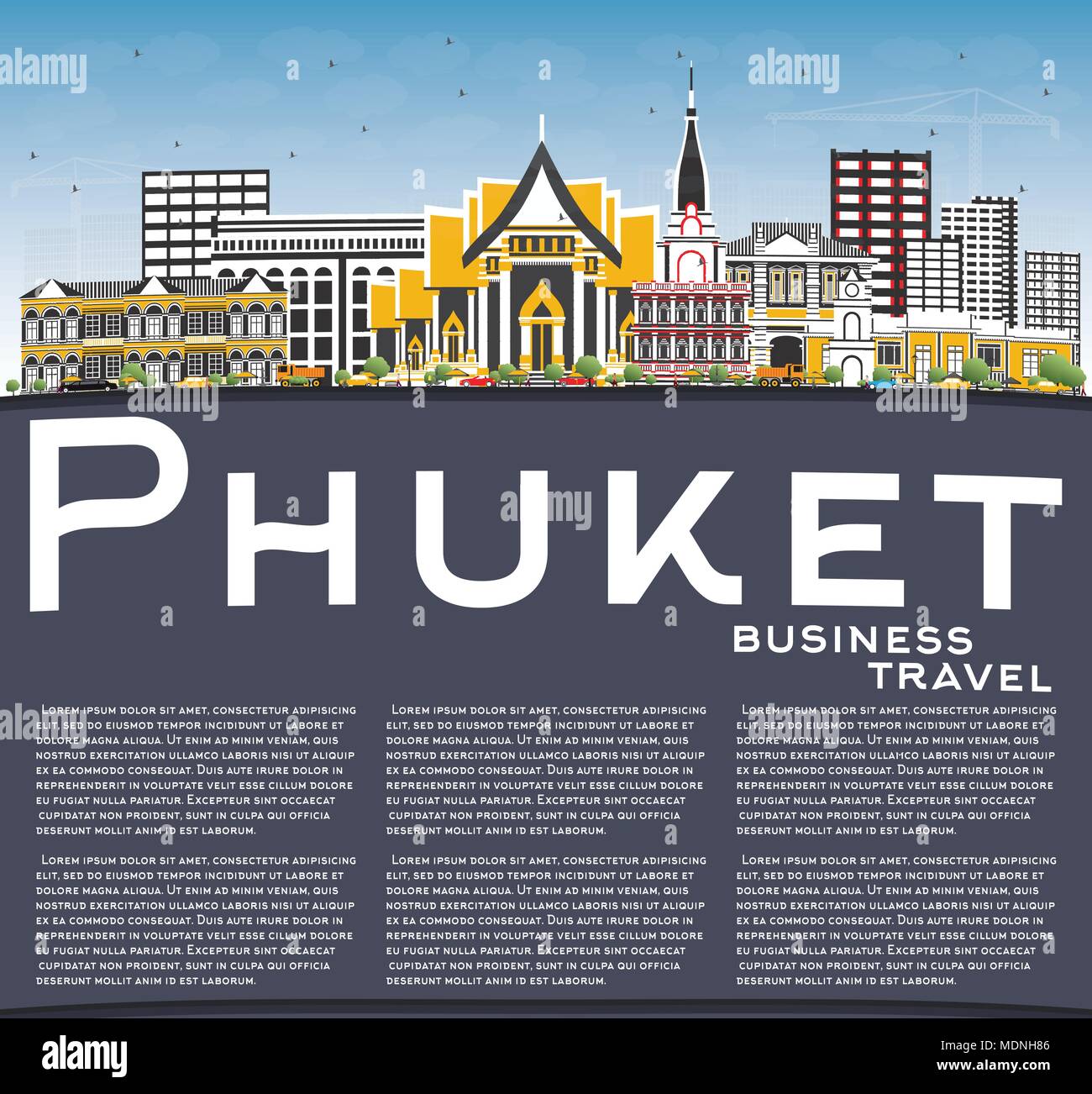 Phuket Thailand City Skyline with Color Buildings, Blue Sky and Copy ...