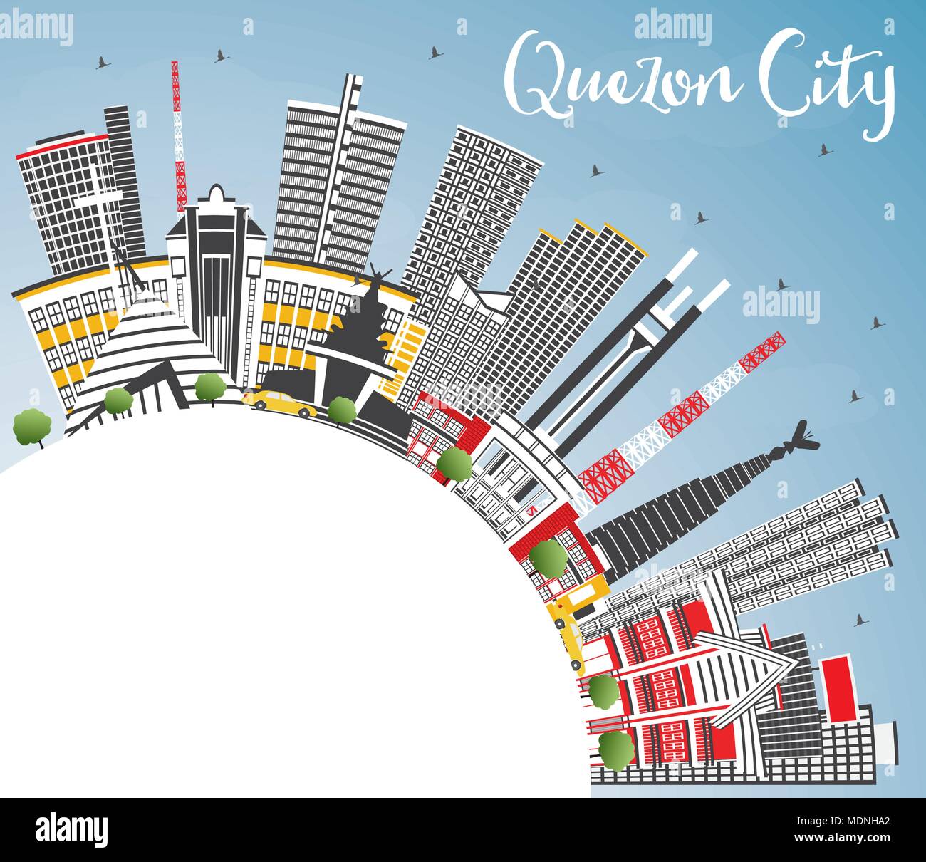 Quezon City Philippines Skyline with Gray Buildings, Blue Sky and Copy ...