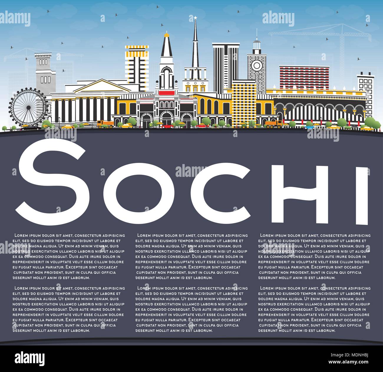 Sochi Russia City Skyline with Color Buildings, Blue Sky and Copy Space ...