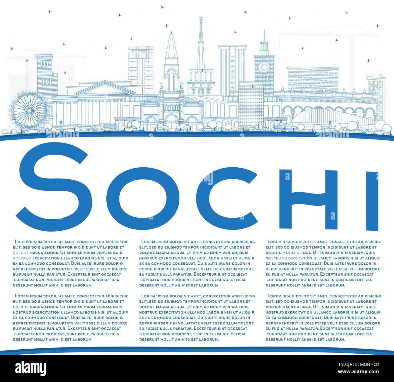 Outline Sochi Russia City Skyline with Blue Buildings and Copy Space ...