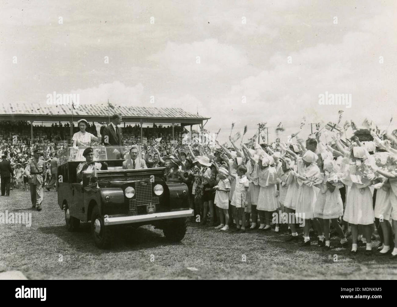 Queen Elizabeth II and Prince Philip in a Land Rover Stock Photo - Alamy