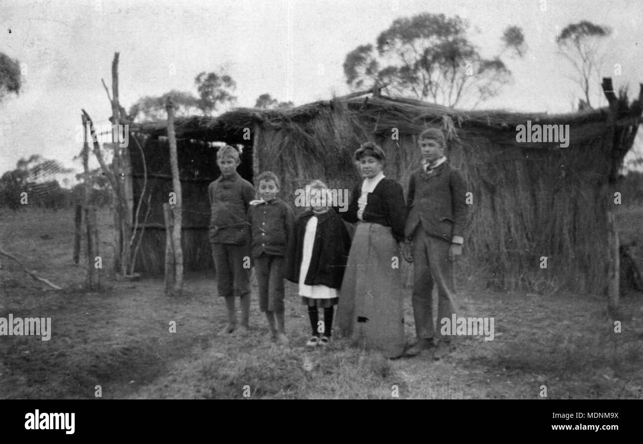 Rayment children and their edifice of knowledge at Isisford, 1909 Stock ...