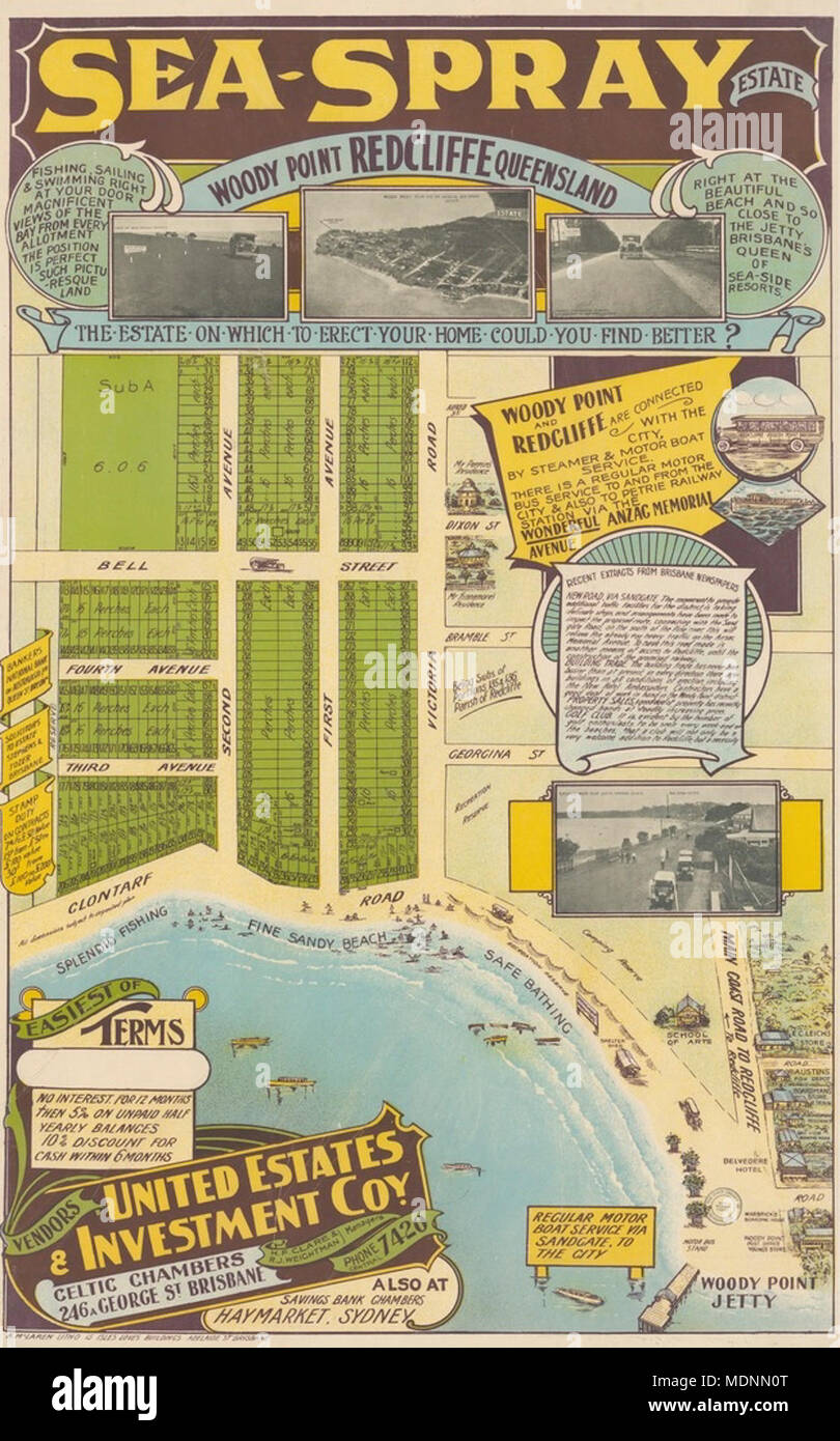 Real estate map of Sea Spray Estate, Woody Point, Redcliffe Stock Photo ...