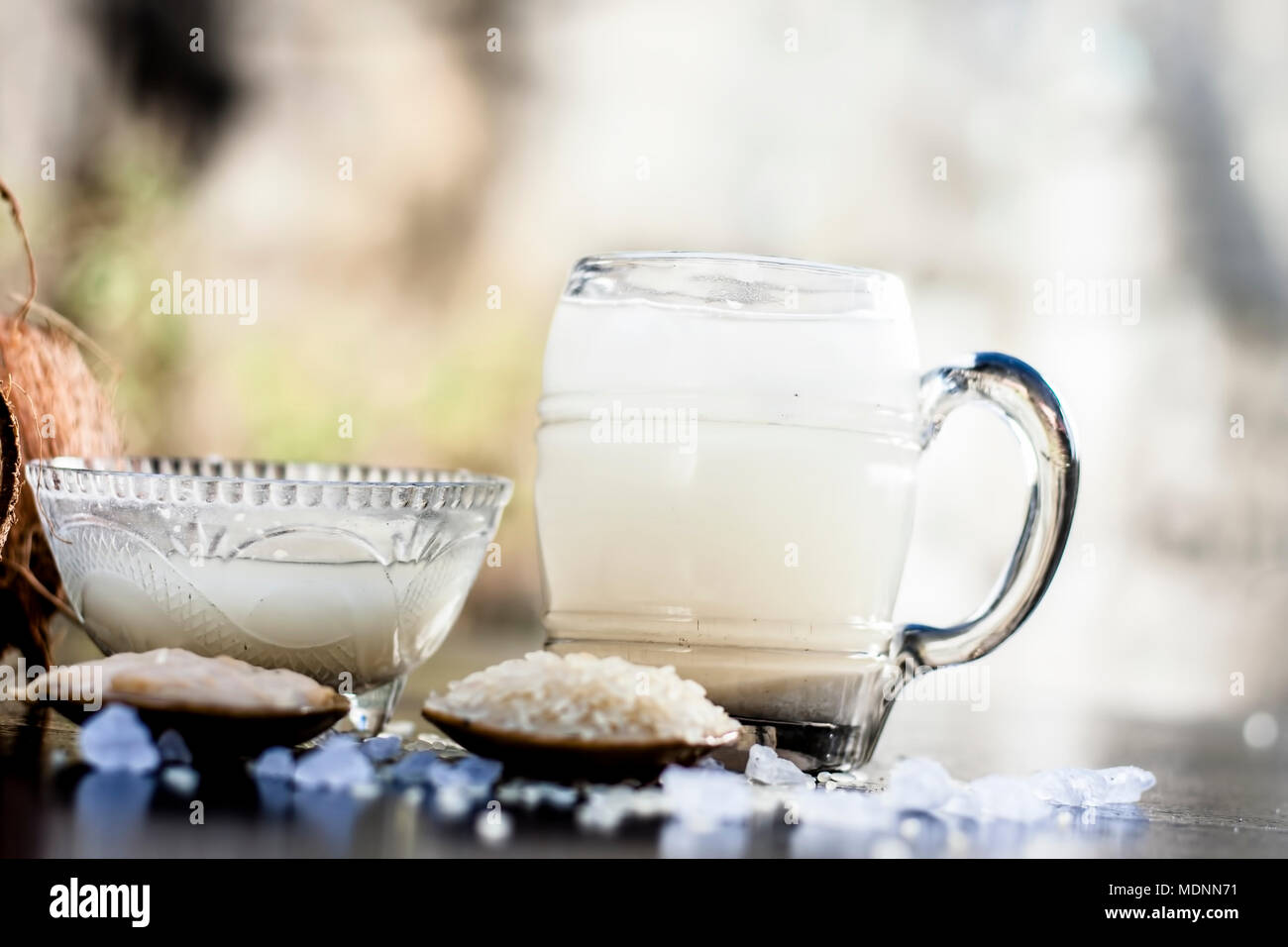 Close up of famous regional drink of India apong shrabat or tender ...