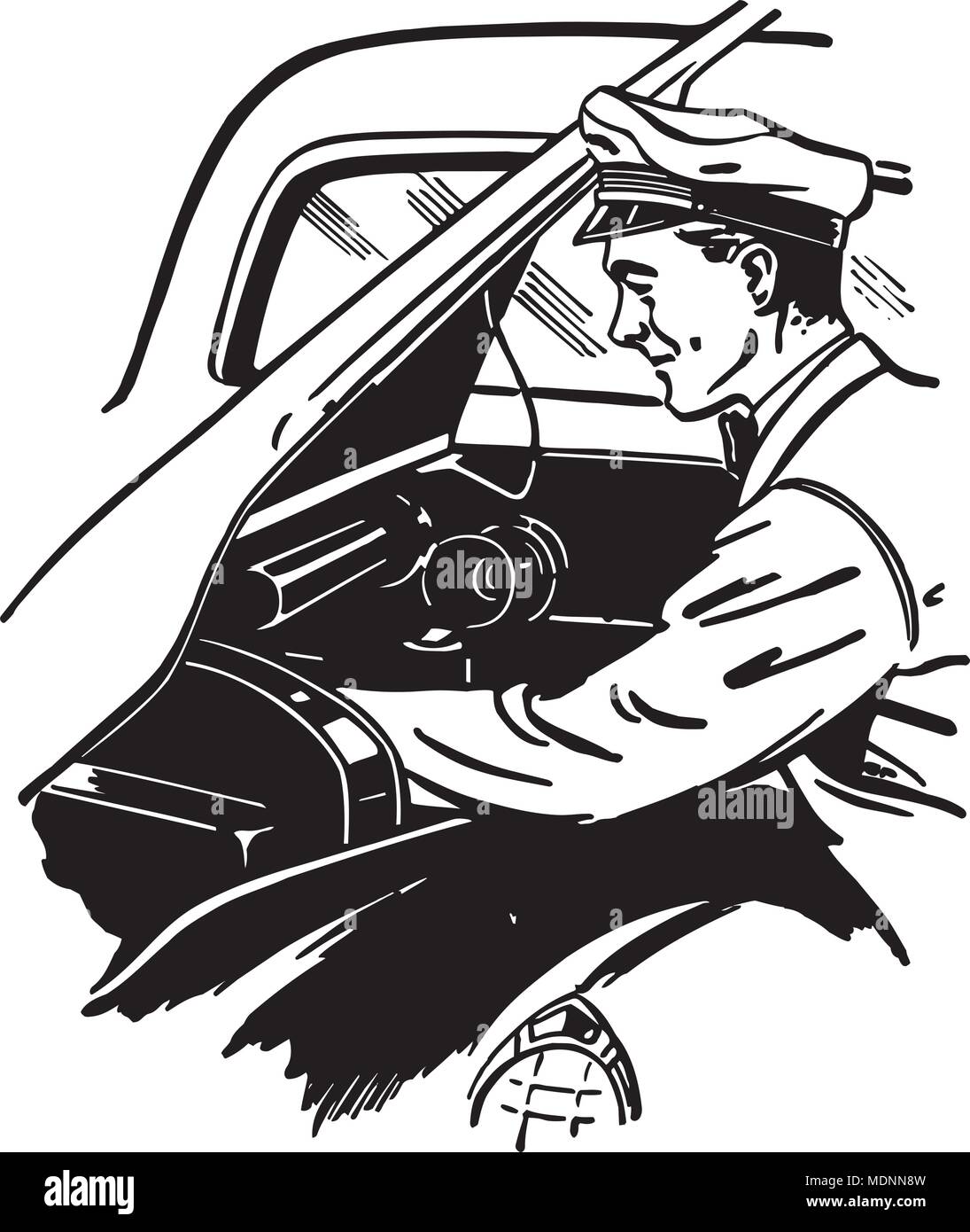 Checking Under Hood - Retro Clipart Illustration Stock Vector Image ...