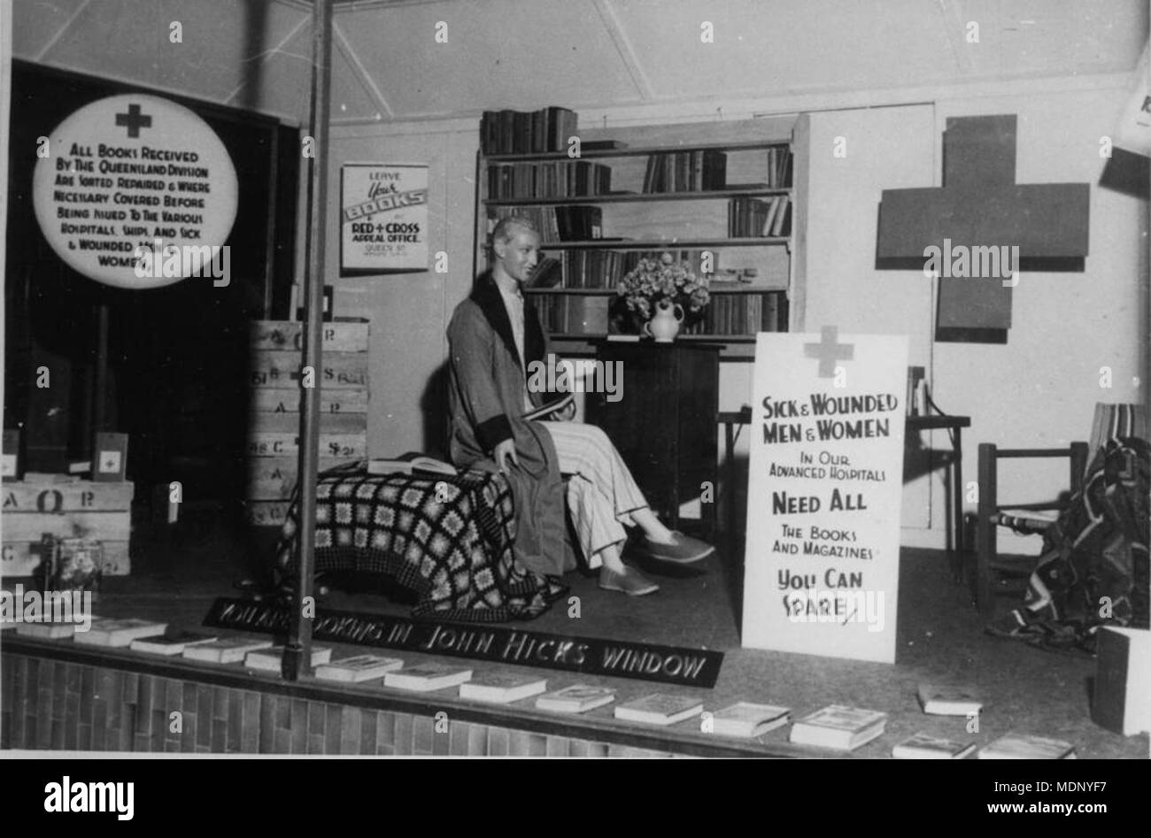 Window display to promote Red Cross Week at the John Stock Photo - Alamy