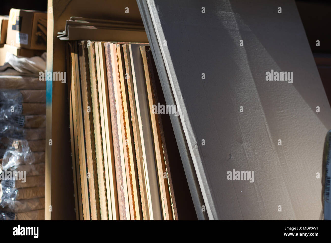 MDF, PARTICLE BOARD. Wood panels of different thicknesses and colors ...