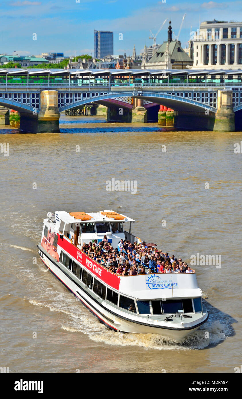 London, England, UK. Tourist cruise boat on the River Thames "London ...