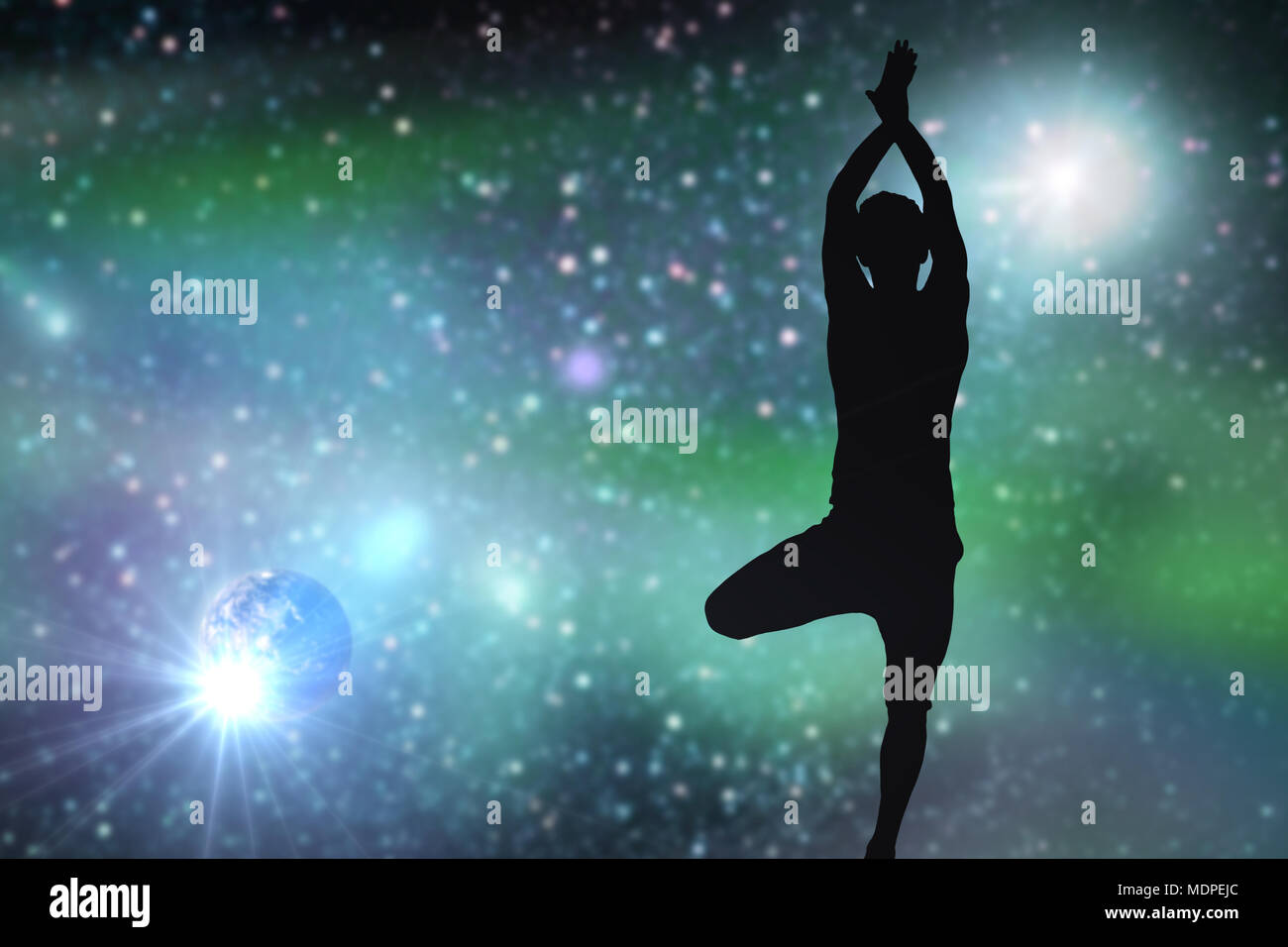 silhouette of man making yoga over space Stock Photo - Alamy