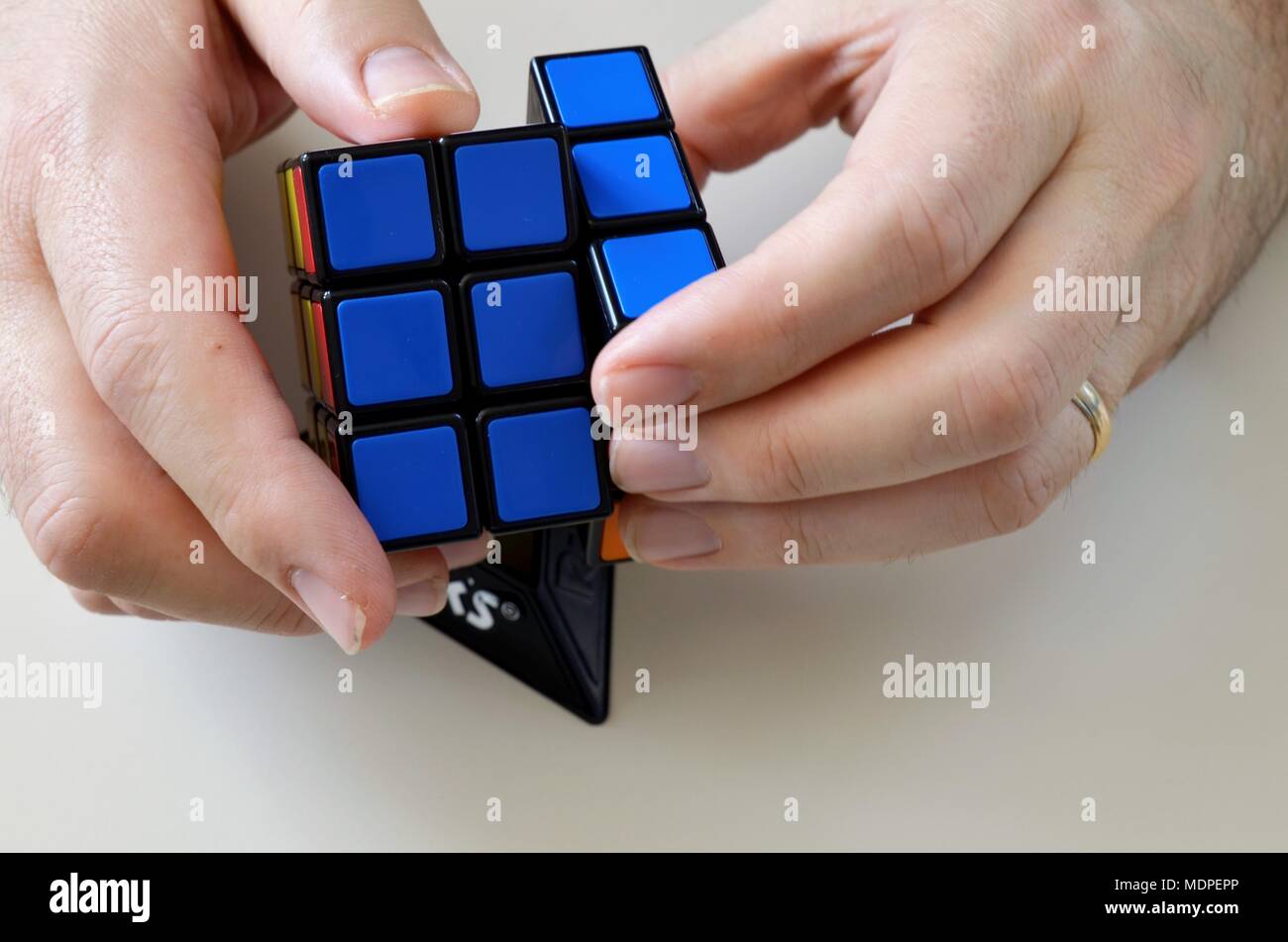 Turin, Piedmont region, Italy. April 19 218. Rubik's cube on a white ...