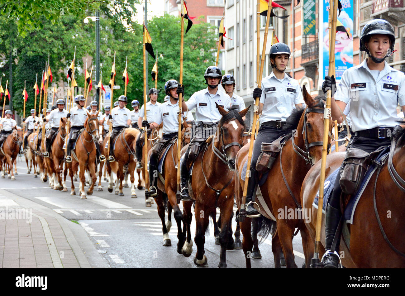 Brussels, Belgium. Brussles Mounted Police parading on Belgian National ...