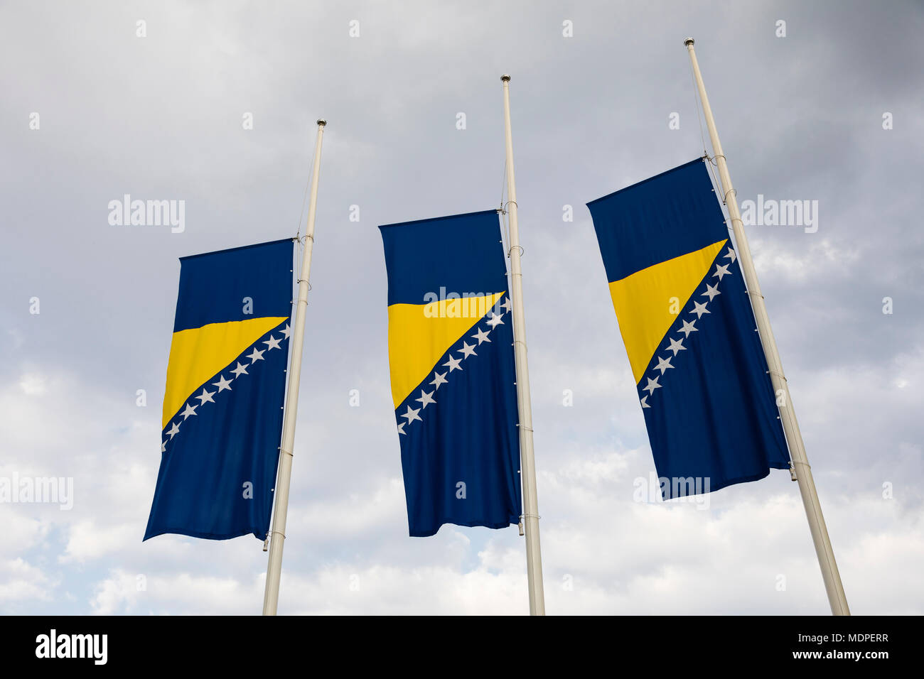 Blue sky background with bosnia and herzegovina flag hi-res stock ...