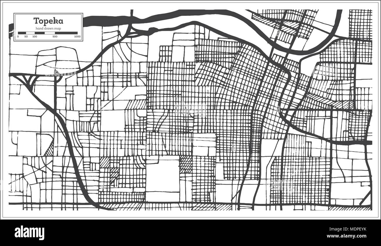Topeka Kansas USA City Map in Retro Style. Outline Map. Vector ...