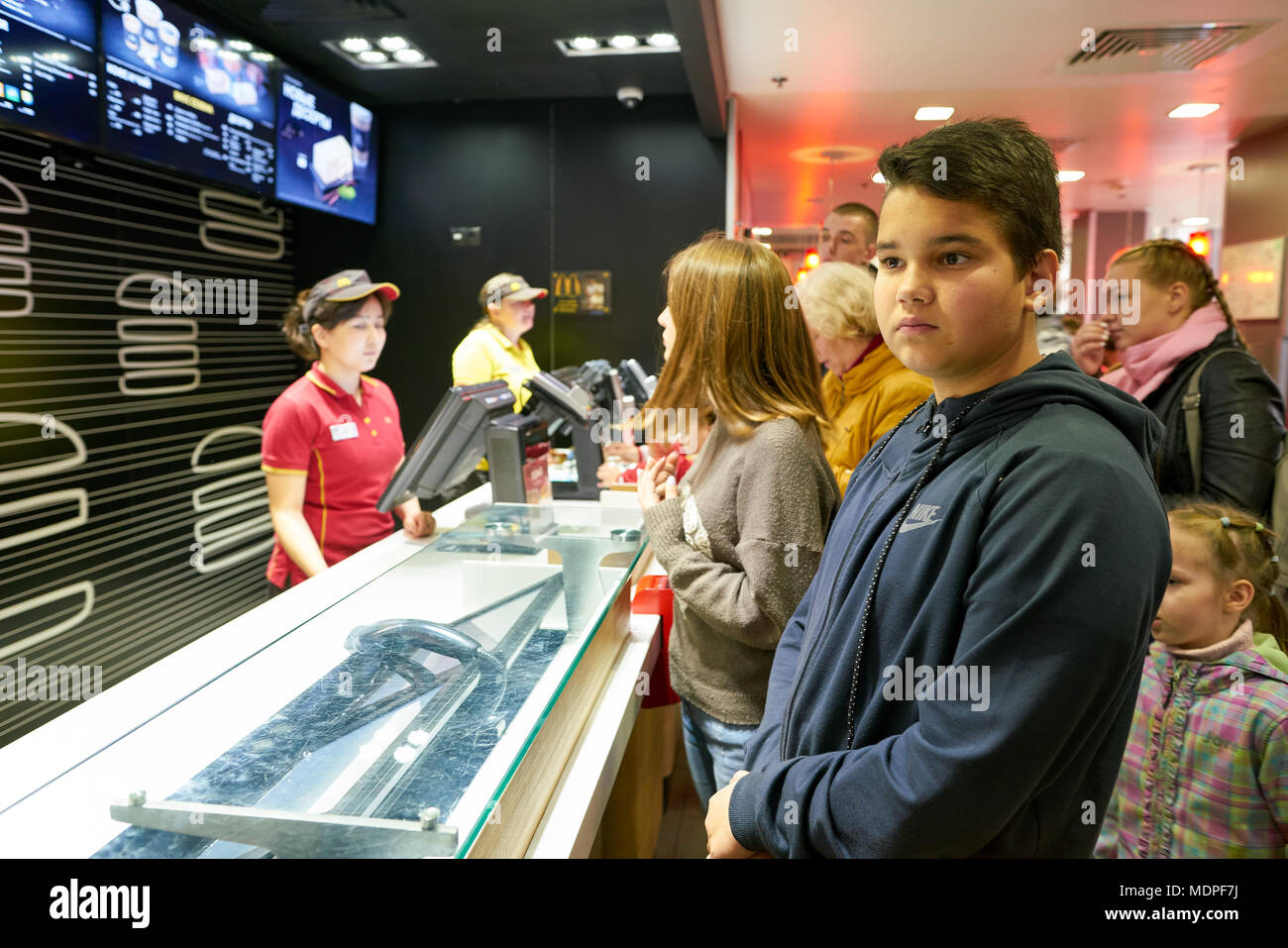 SAINT PETERSBURG, RUSSIA - CIRCA SEPTEMBER, 2017: people queue at a ...