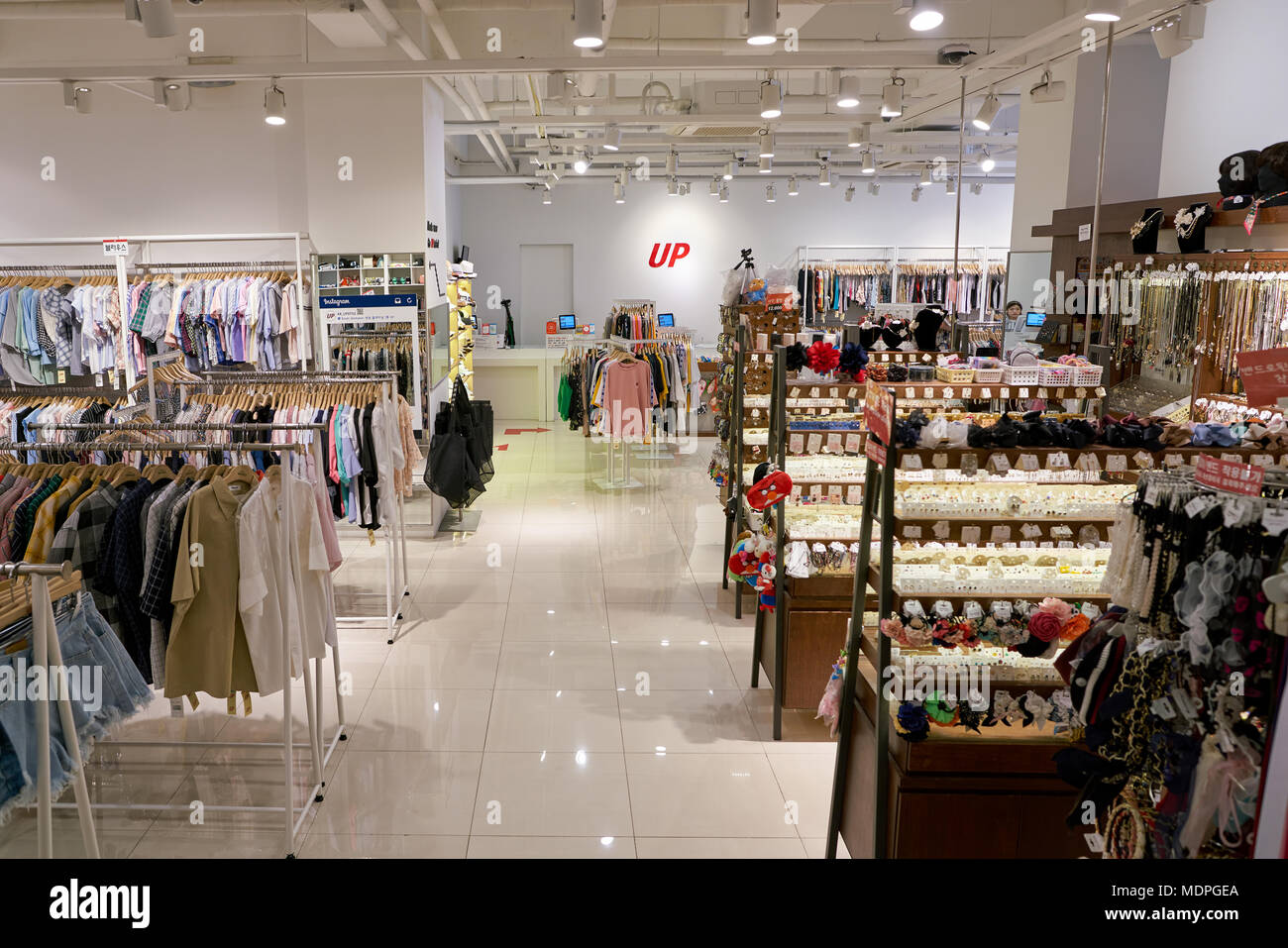 BUSAN, SOUTH KOREA - CIRCA MAY, 2017: inside a store in Busan Stock ...