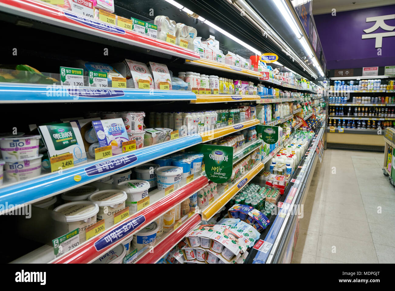 BUSAN, SOUTH KOREA - CIRCA MAY, 2017: dairy products on display at a ...