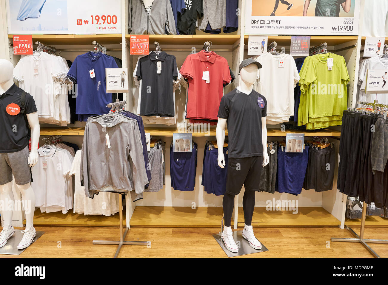 BUSAN, SOUTH KOREA - MAY 25, 2017: inside a Uniqlo store at Lotte Mall ...