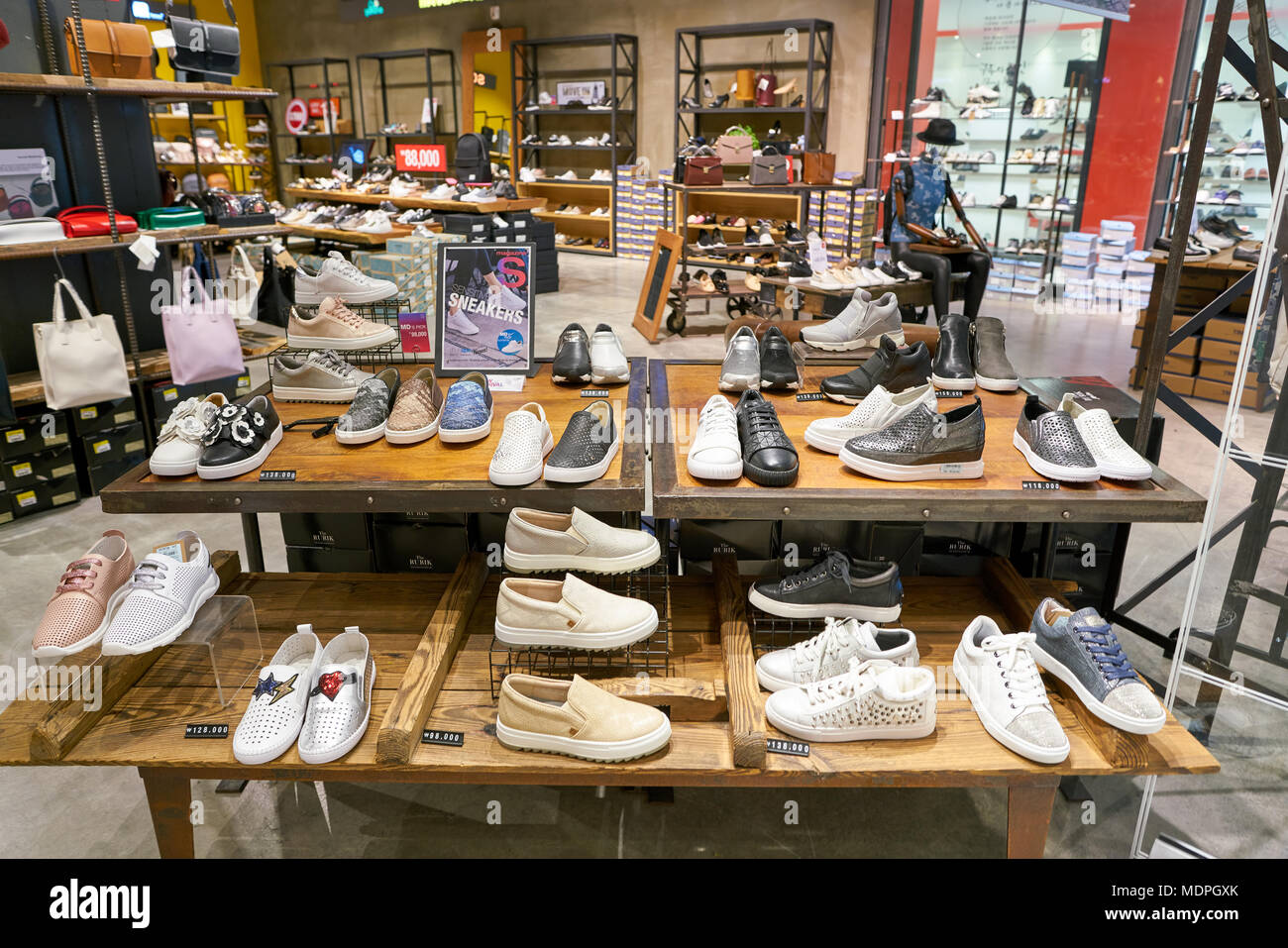 BUSAN, SOUTH KOREA - MAY 25, 2017: goods on display at a store at Lotte ...