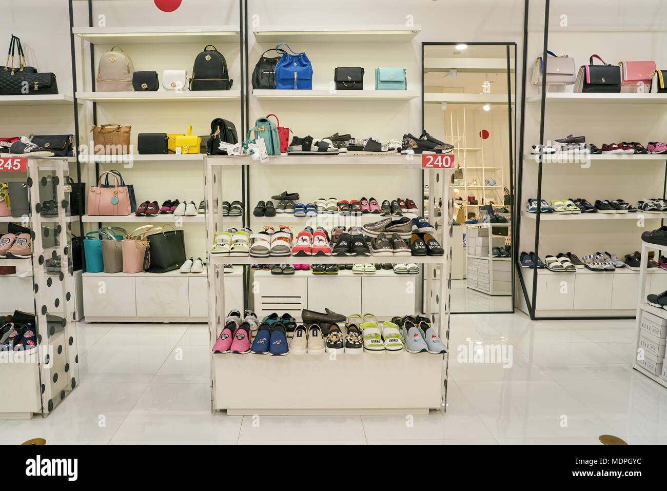 BUSAN, SOUTH KOREA - MAY 25, 2017: goods on display at a store at Lotte ...