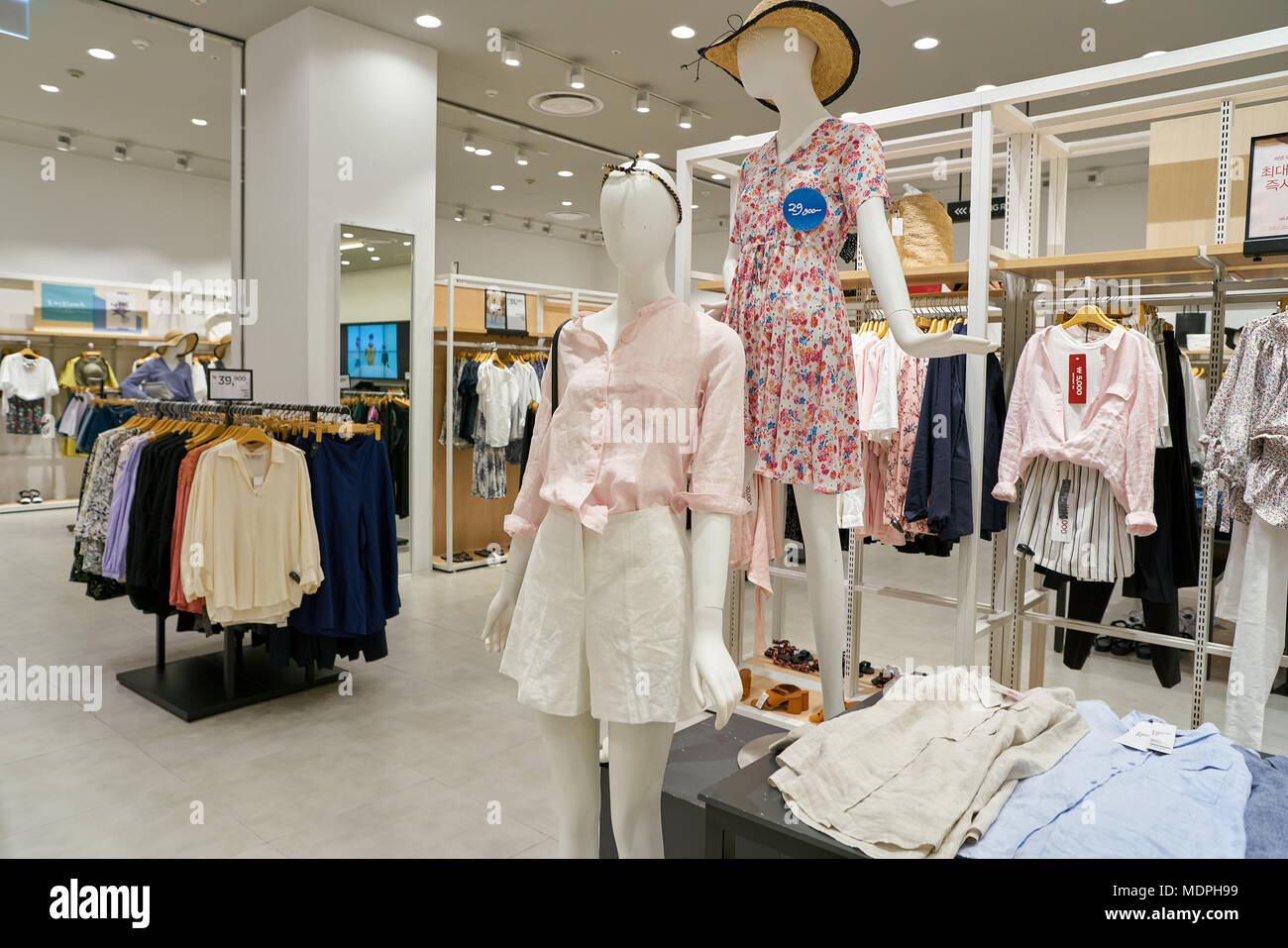 BUSAN, SOUTH KOREA - MAY 25, 2017: goods on display at a store at Lotte ...