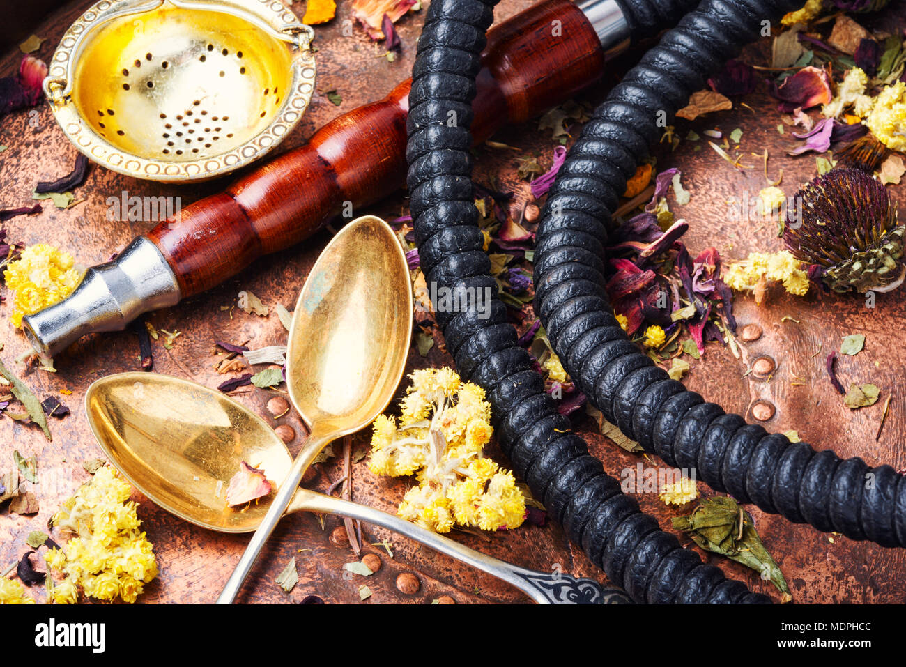 Smoke hookah with herbal floral tea.Shisha concept.Hookah concept Stock ...