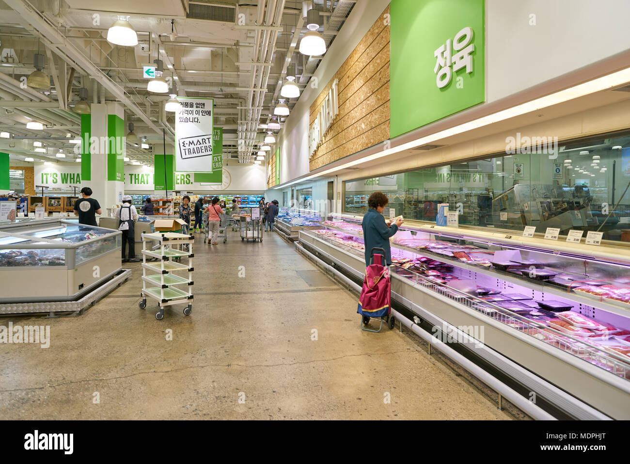 BUSAN, SOUTH KOREA - CIRCA MAY, 2017: inside E-Mart Traders in Busan. E ...