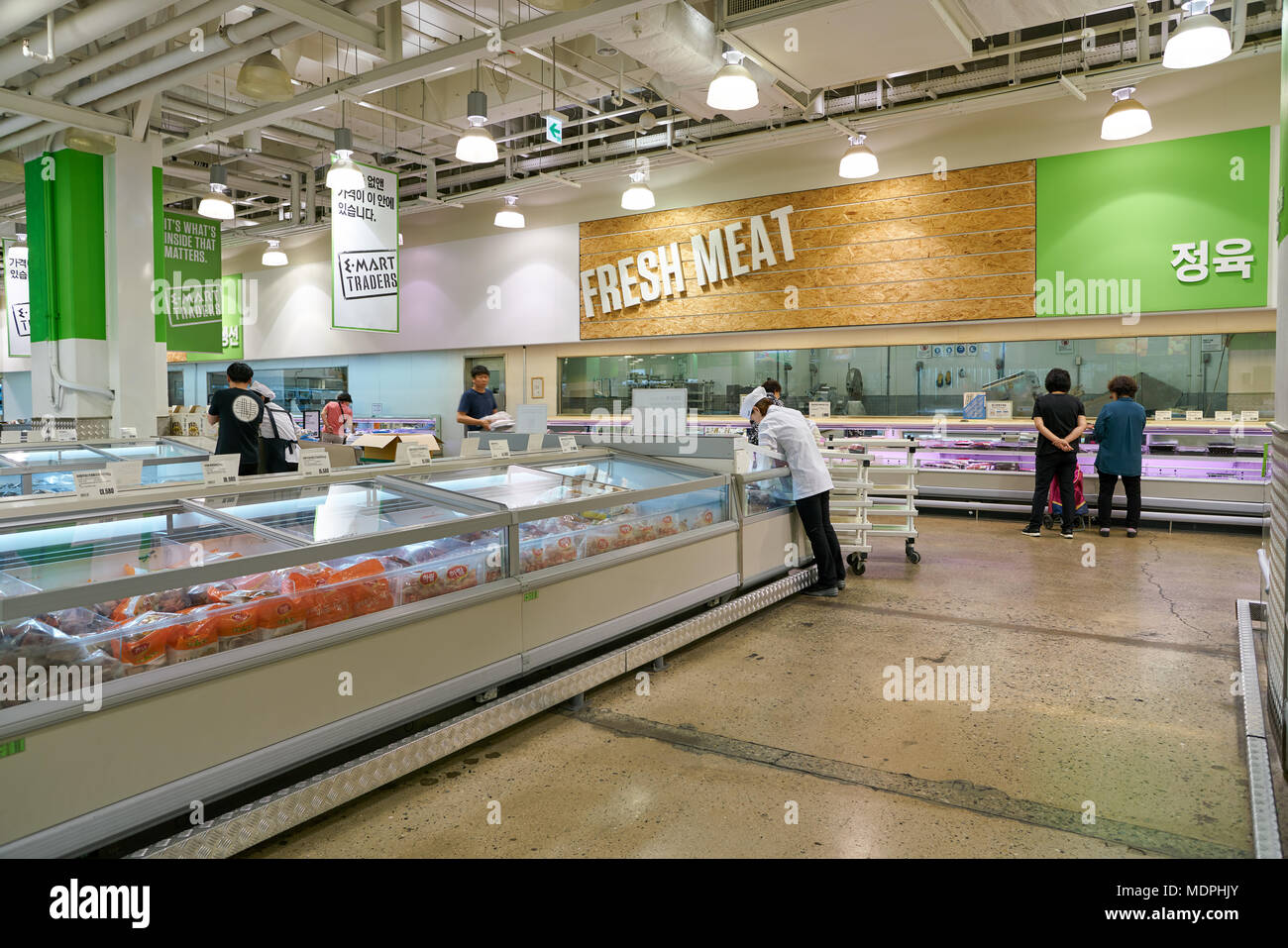 BUSAN, SOUTH KOREA - CIRCA MAY, 2017: inside E-Mart Traders in Busan. E ...