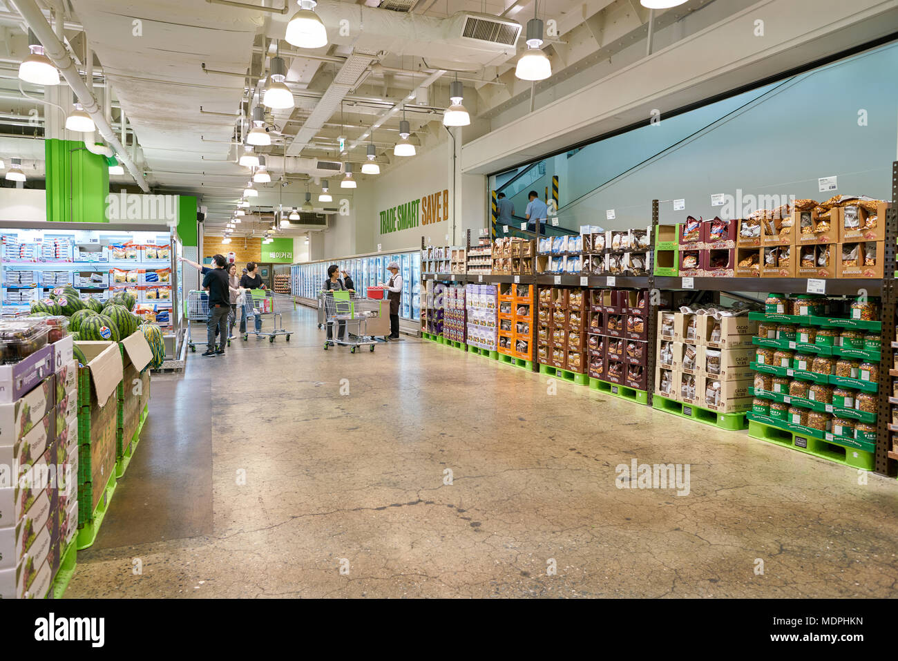BUSAN, SOUTH KOREA - CIRCA MAY, 2017: inside E-Mart Traders in Busan. E ...