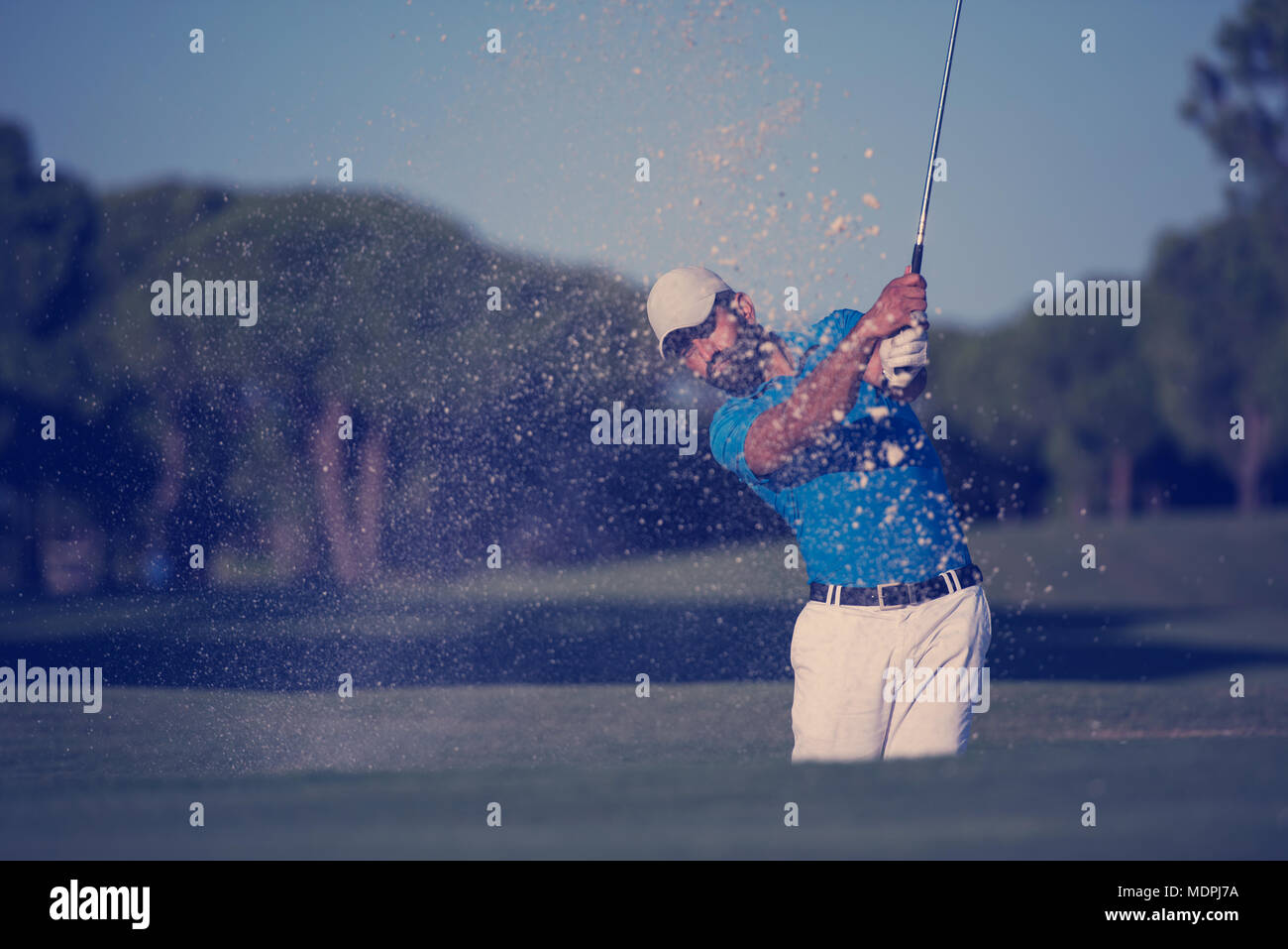 pro golf player shot ball from sand bunker at course Stock Photo - Alamy