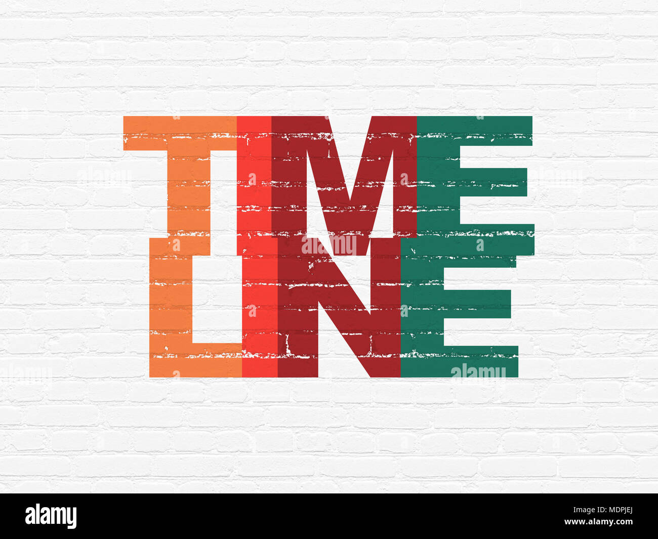 Time concept: Painted multicolor text Timeline on White Brick wall ...